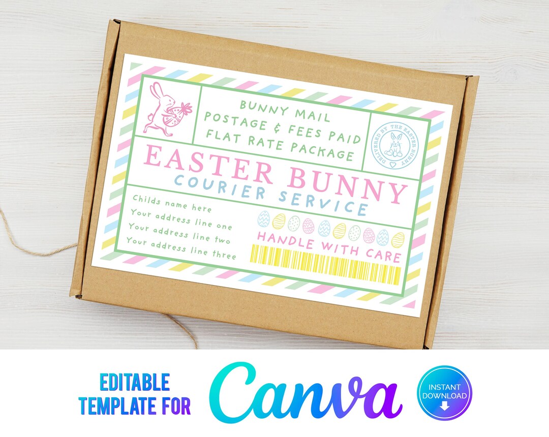 Canva Editable Easter Bunny Delivery Label , Personalised Label From ...