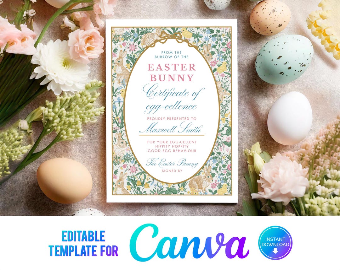 Canva Editable Easter Bunny Certificate, Personalised Good Egg ...