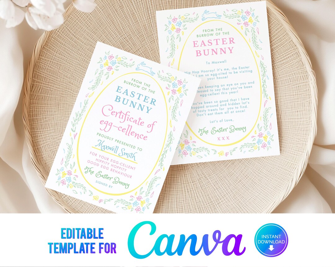 Canva Editable Easter Bunny Letter, Easter Bunny Certificate ...