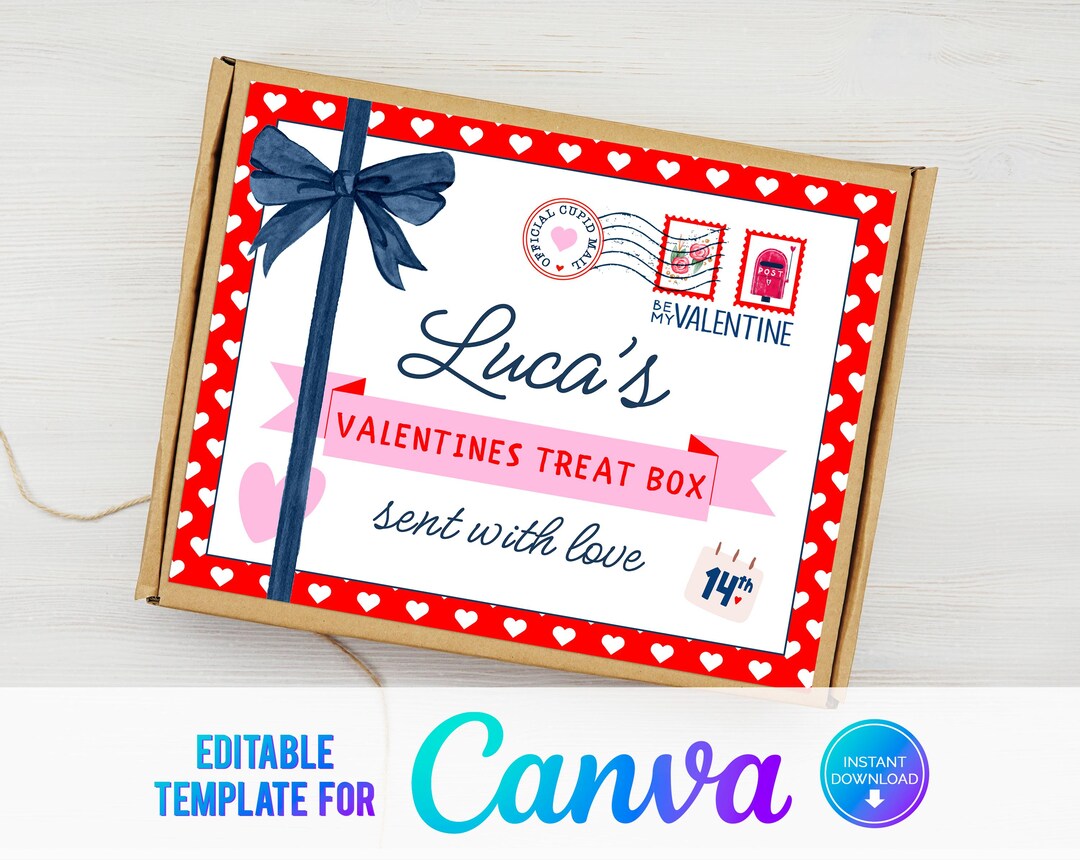 Canva Valentines Box Label, Valentines Treat Box, Childrens Valentines ...