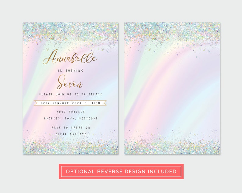 Editable Holographic Glitter Party Invite Pastel Rainbow - Etsy