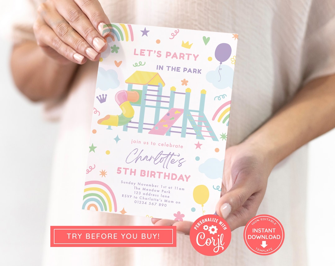 Playground Birthday Party Invitation, Pastel Birthday Girl Invite, Let ...
