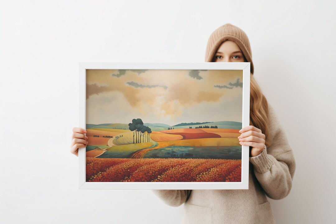 Rolling Hills Oil Painting Warm Tone Autumn Print Instant - Etsy