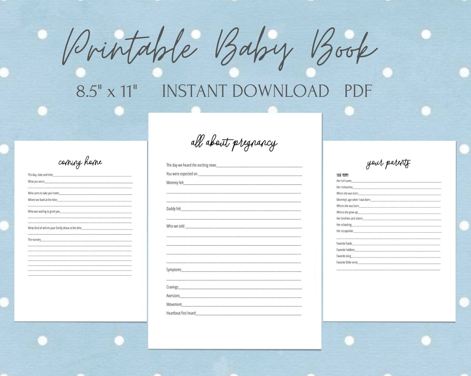 Baby Memory Book, Instant Download, Printable Baby Book, Baby Keepsake ...
