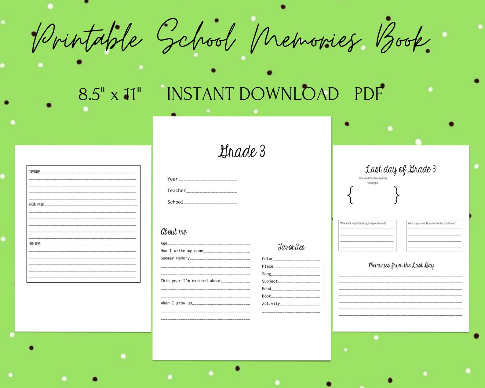 School Memories Printable Book - Etsy