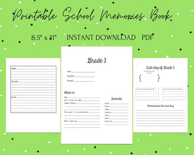 School Memories Printable Book - Etsy