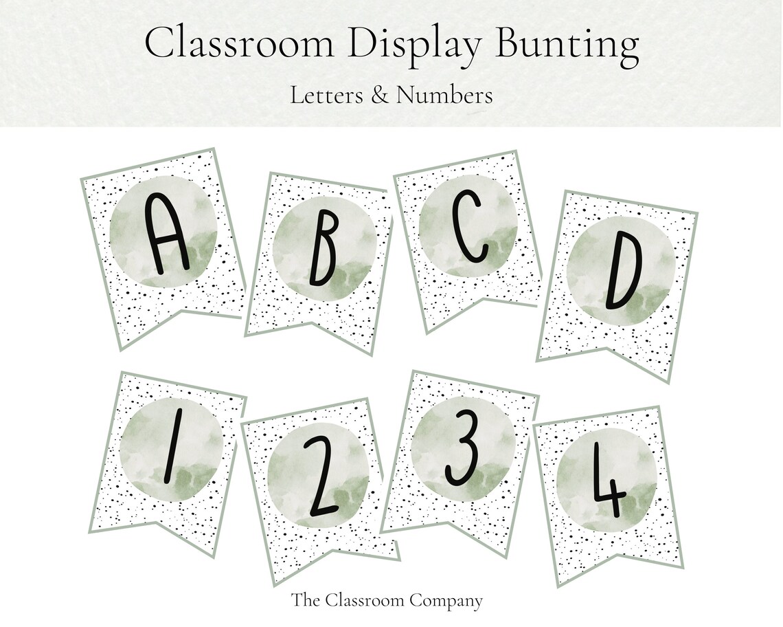 Sage Green Classroom Bunting | Displays | Bulletin Boards | Letters and ...
