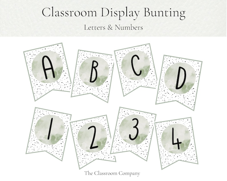 Sage Green Classroom Bunting | Displays | Bulletin Boards | Letters and ...