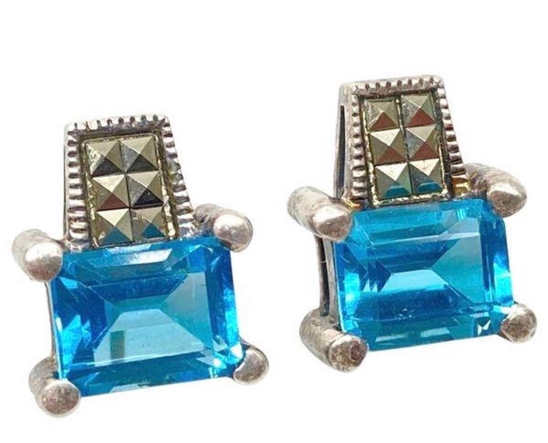 Vintage Judith Jack Sterling Earrings Natural Blue Topaz Triangle ...