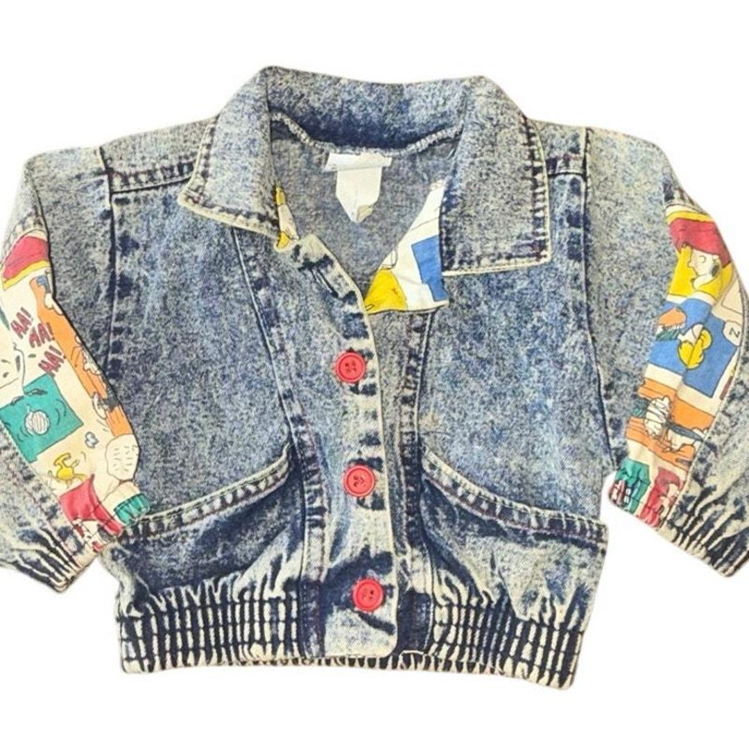 Vintage Peanuts Denim Jacket 12M: Snoopy & Charlie Brown Comic Print - Etsy