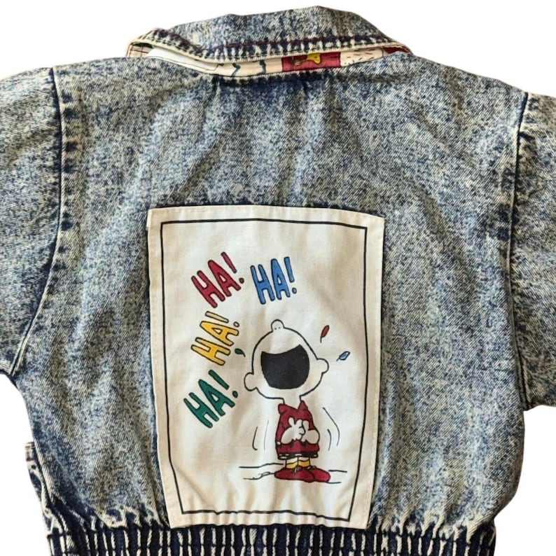 Vintage Peanuts Denim Jacket 12M: Snoopy & Charlie Brown Comic Print - Etsy