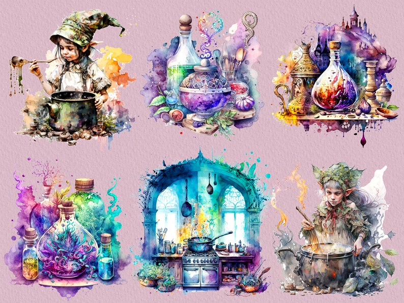Elf Kitchen Fairy Kitchen Watercolor Clip Art PNG, Sublimation PNG ...