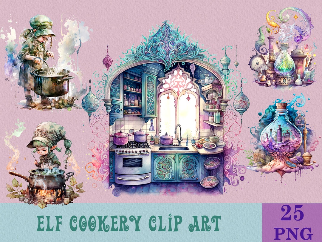 Elf Kitchen Fairy Kitchen Watercolor Clip Art PNG, Sublimation PNG ...