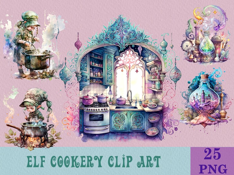 Elf Kitchen Fairy Kitchen Watercolor Clip Art PNG, Sublimation PNG ...