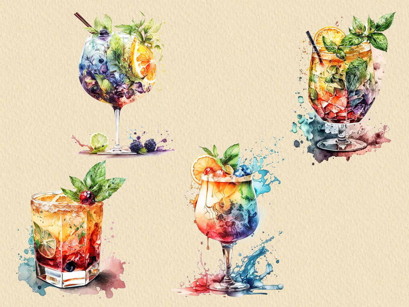 Cocktail Clipart Bundle, Cocktail Watercolor Png, Cocktail Clipart ...