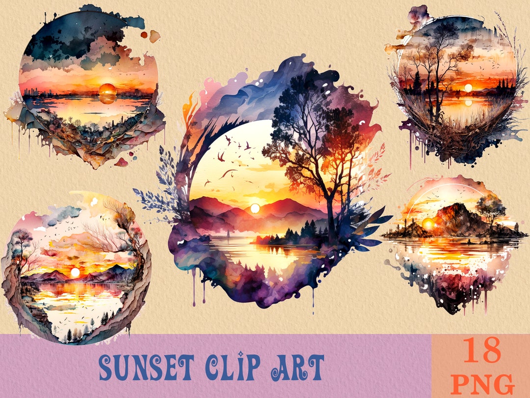 Sunsets Clip Art Bundle, Sunset Landscape Clipart, Sunset Png, Sunset ...