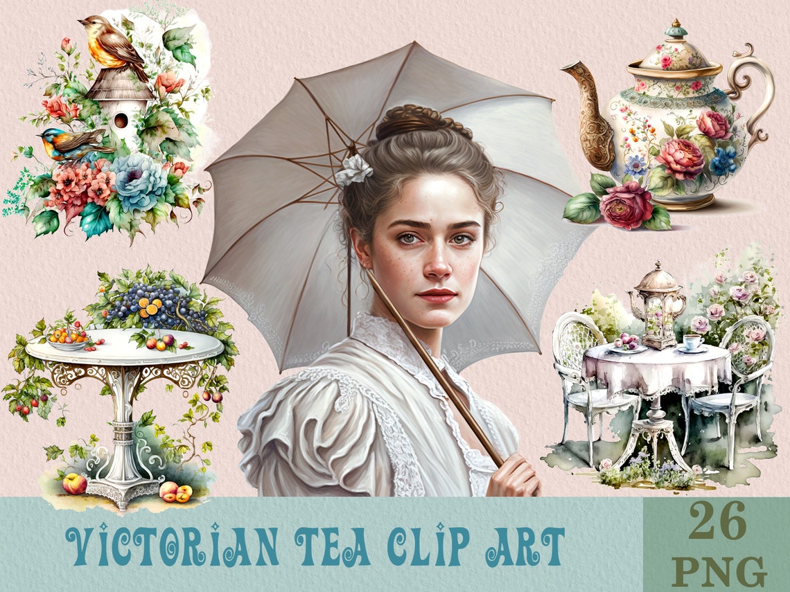 Victorian Tea Clipart Bundle, Victorian Art Watercolor Png, Teapot ...
