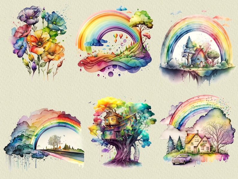 Rainbow Color Scenes Clipart Bundle, Rainbow Clouds Png, Rainbow ...