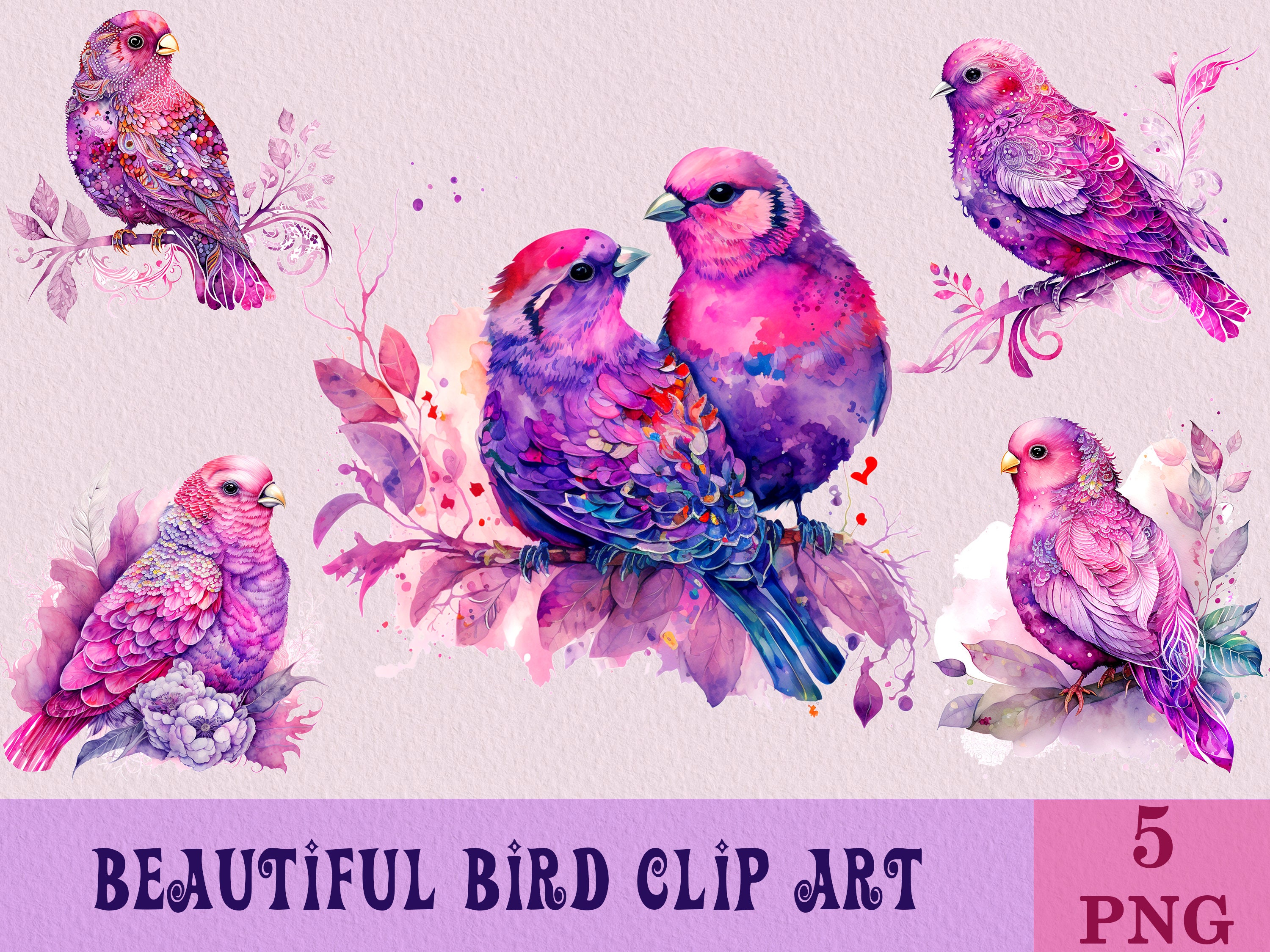 Beautiful Bird Clip Art Bundle, Purple Bird Clipart, Bird Png, Love ...