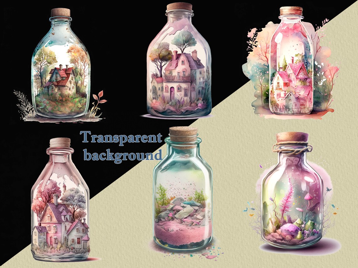 Fantasy Magical Bottles Clipart Bundle, Story Bottles Png, Bottle ...