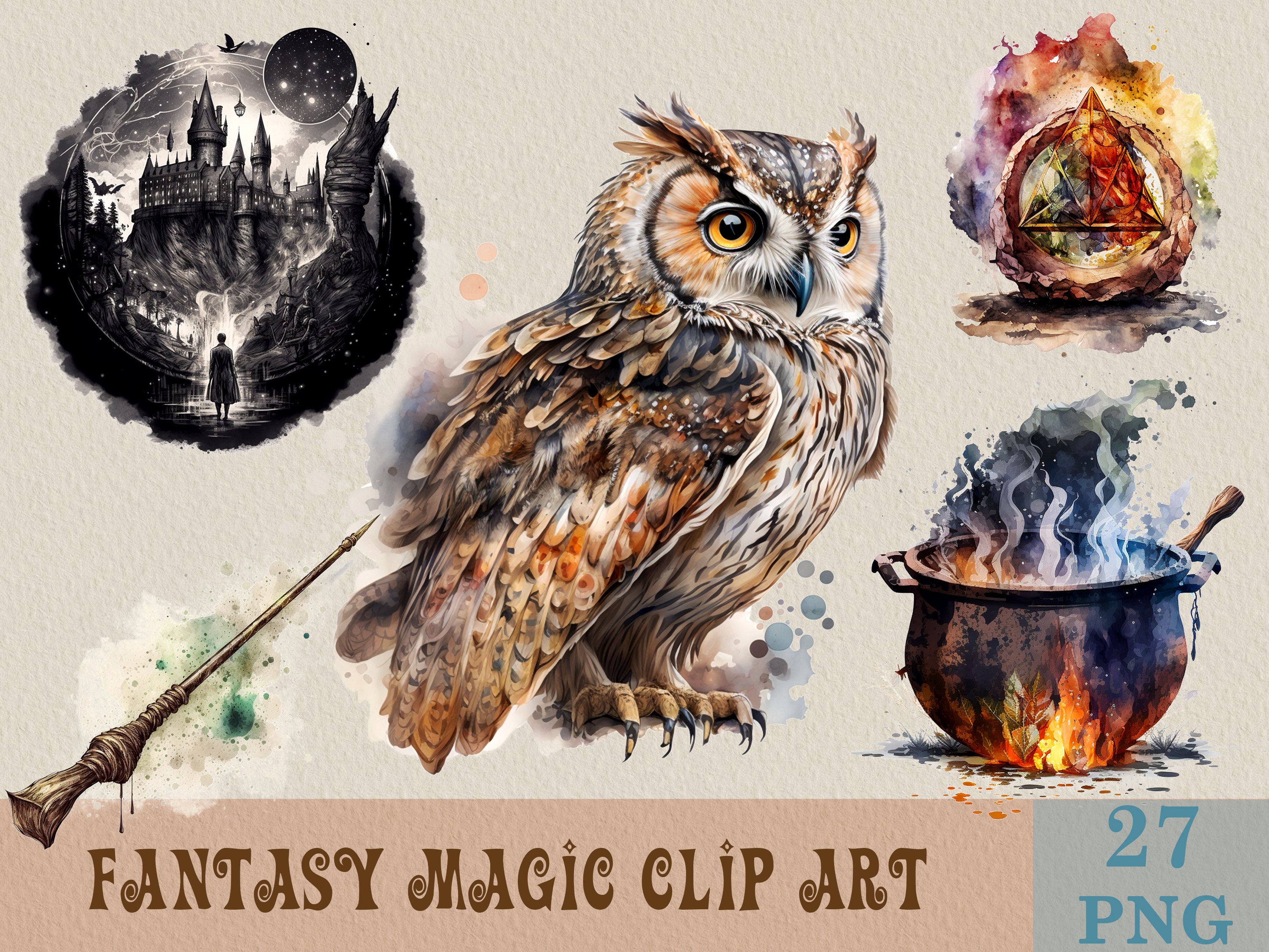 Magic School Clipart Bundle, Owl Clipart, Magic Clipart, Magic Objects ...