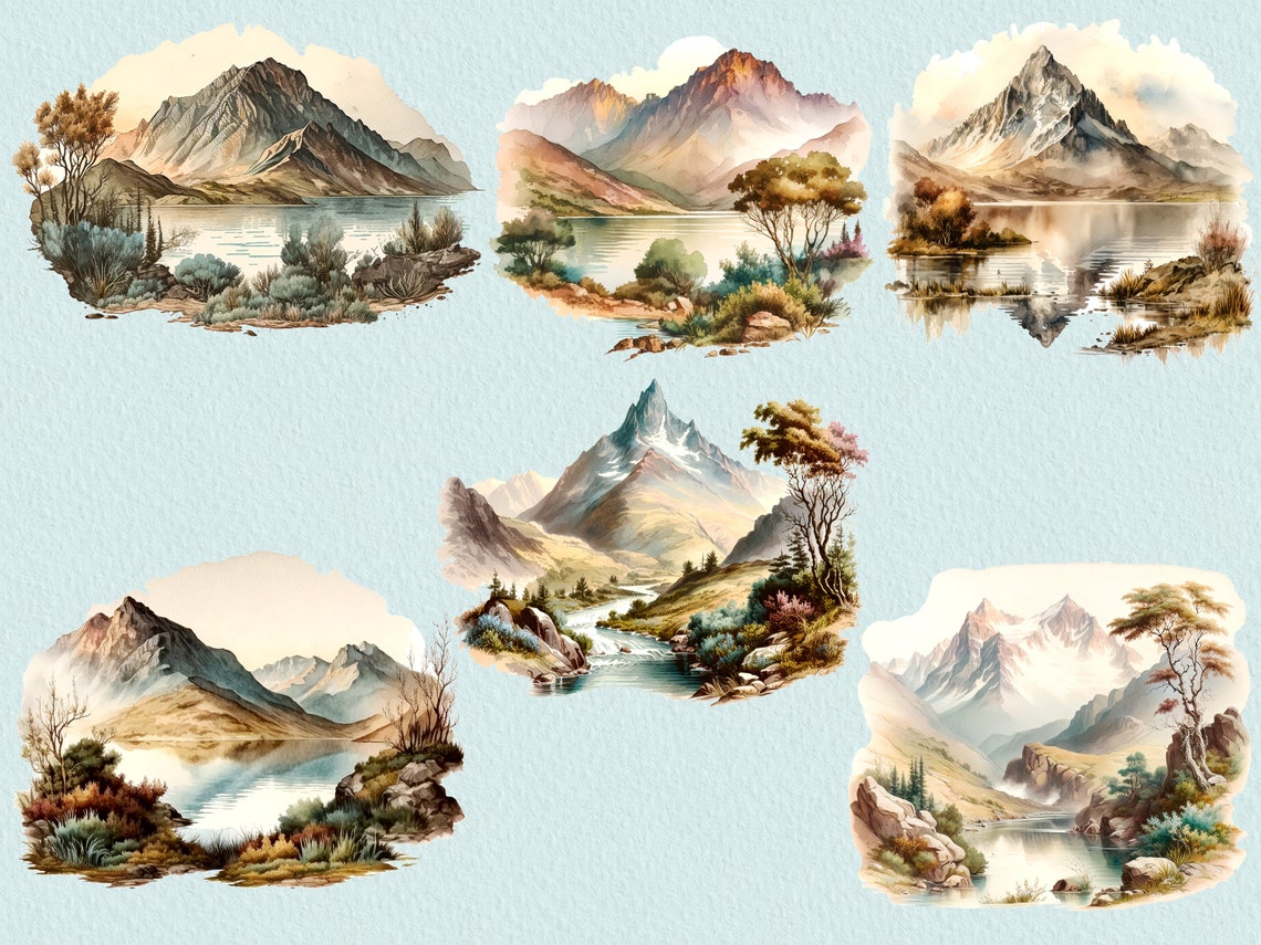 Mountain Scenes Clipart Bundle, Mountain Clipart, Landscape Clipart ...