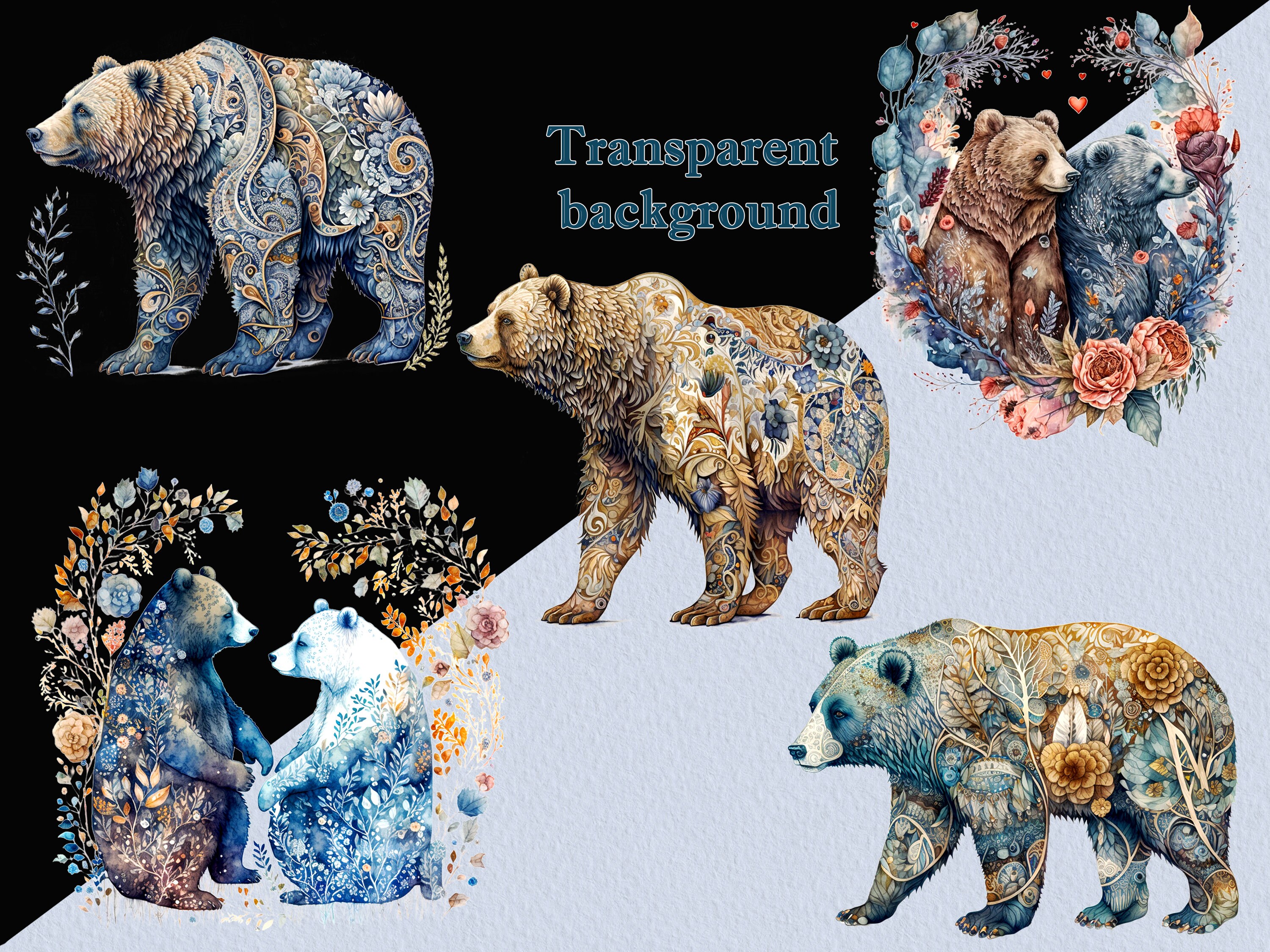 Cute Bears Clipart Bundle, Bear Illustration Clipart, Bear Clipart ...