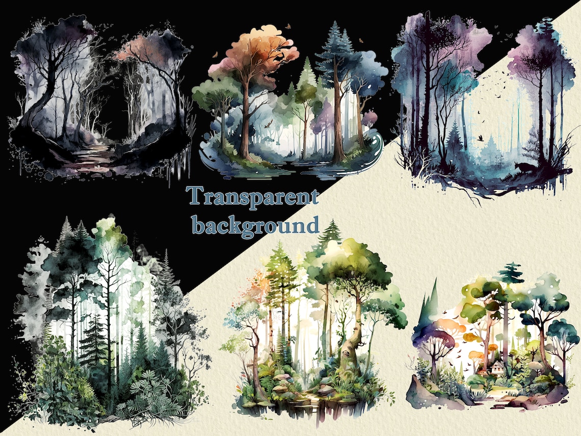Forest Landscape Clipart Bundle Forest Clipart Misty - Etsy
