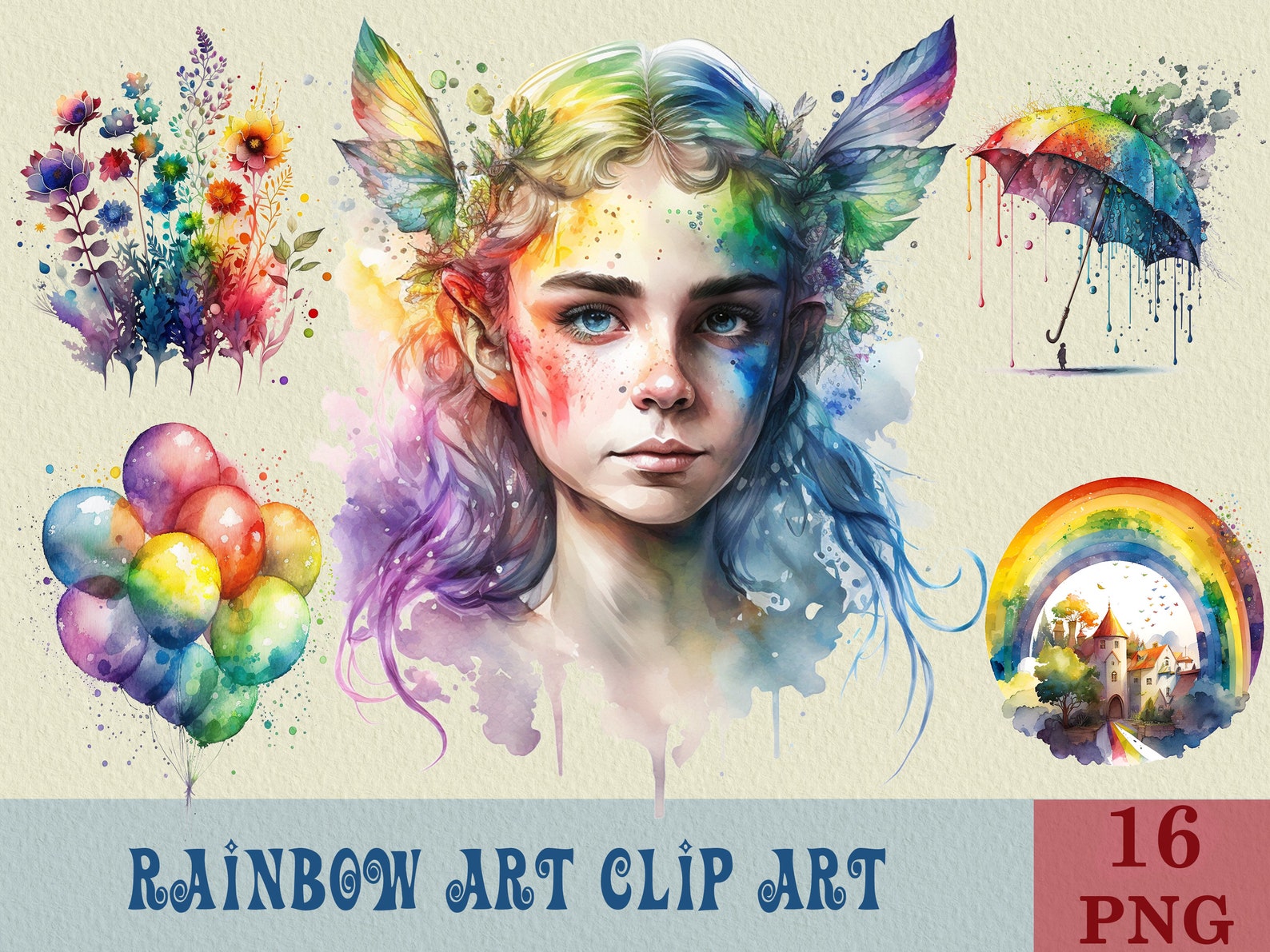 Rainbow Art Scenes Clipart Bundle, Rainbow Clouds Png, Rainbow Clipart ...