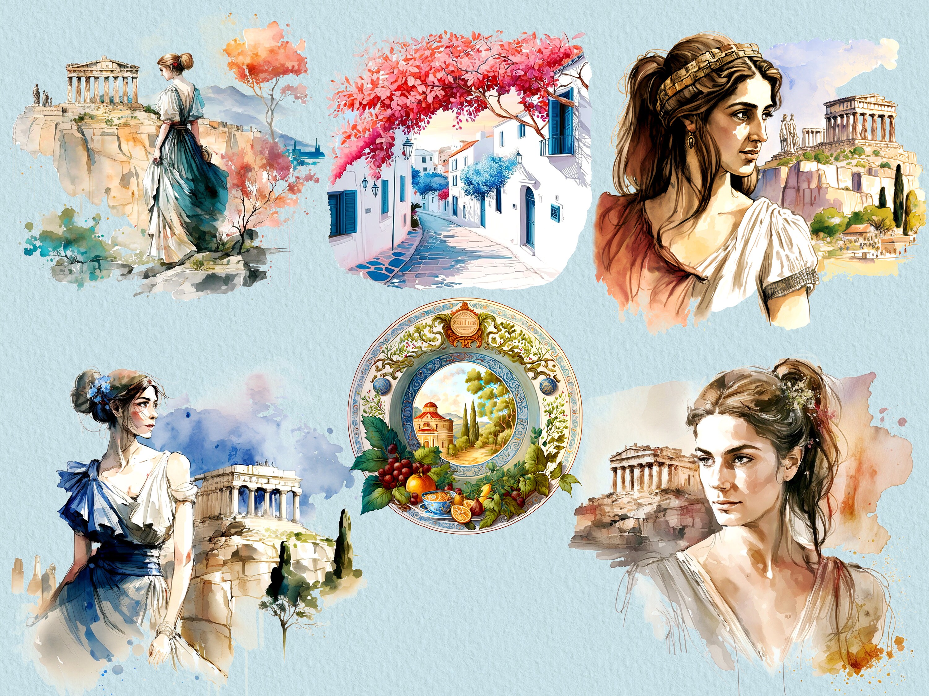 Greece Greek Ancient Greece Watercolor Clip Art PNG, Sublimation PNG ...
