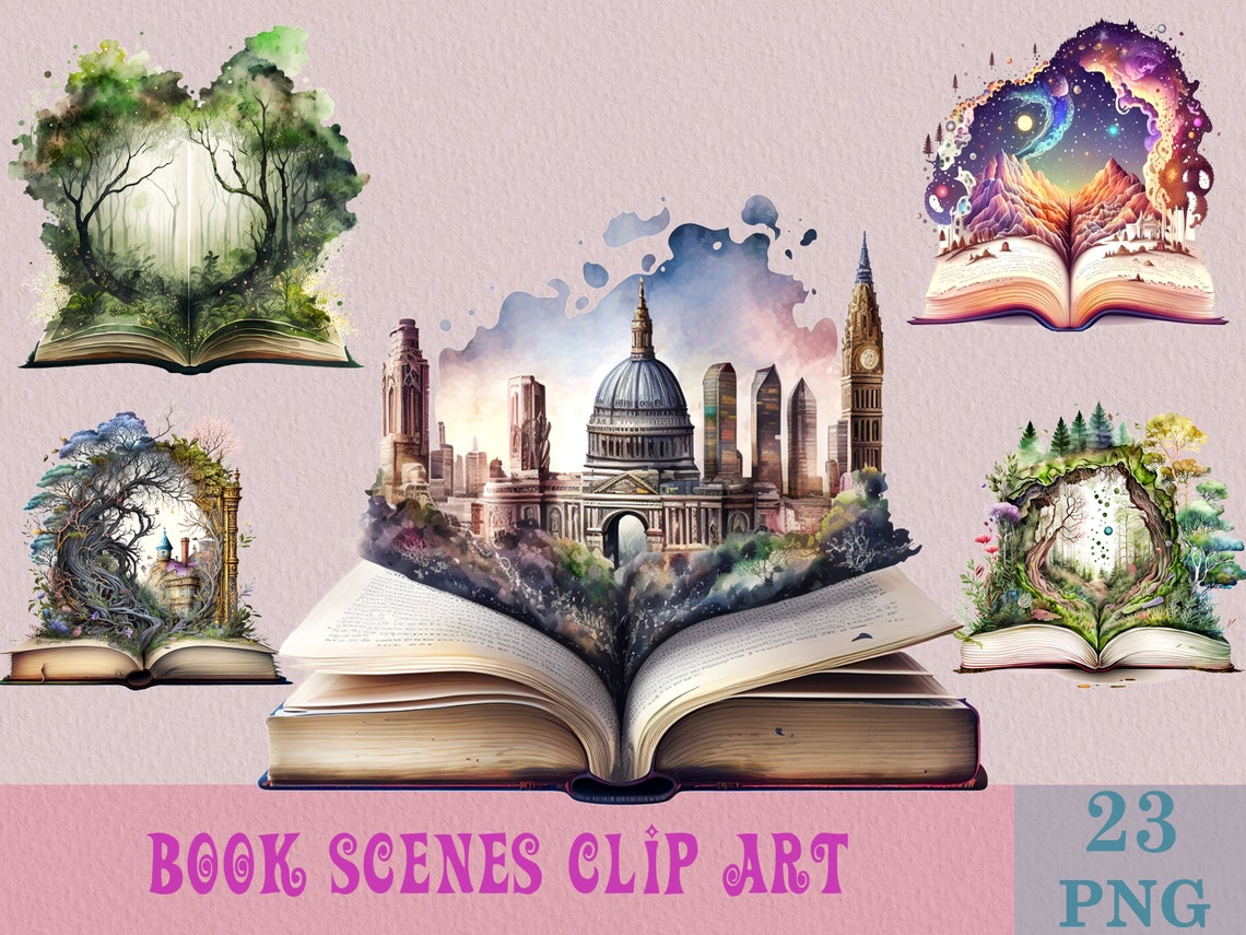 Magical Book Scene Clipart Bundle, Book Scene Clipart, Book Clipart ...