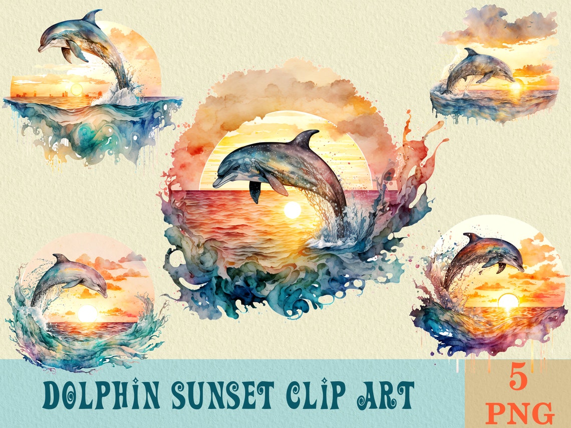 Dolphin Sunset Clip Art Bundle, Dolphin Clipart, Sunset Png, Dolphin ...