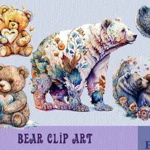 Cute Bears Clipart Bundle, Bear Illustration Clipart, Bear Clipart ...