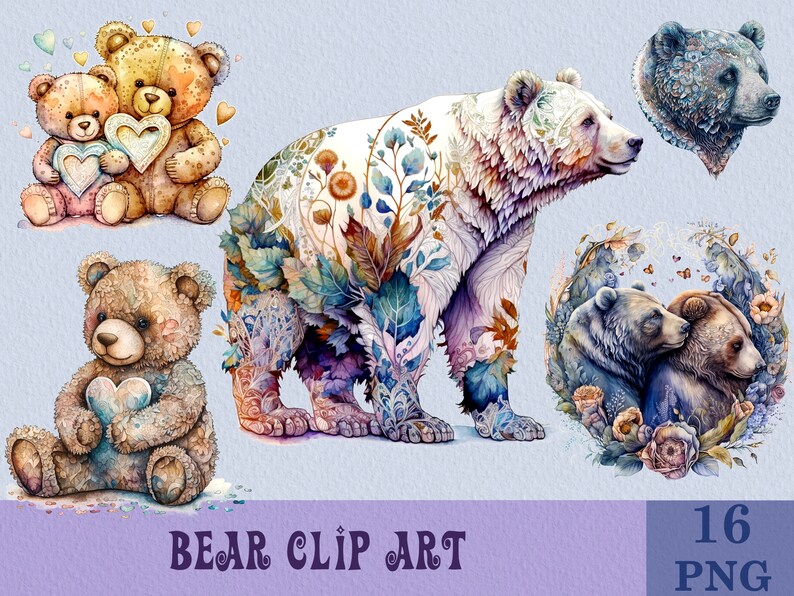 Cute Bears Clipart Bundle, Bear Illustration Clipart, Bear Clipart ...