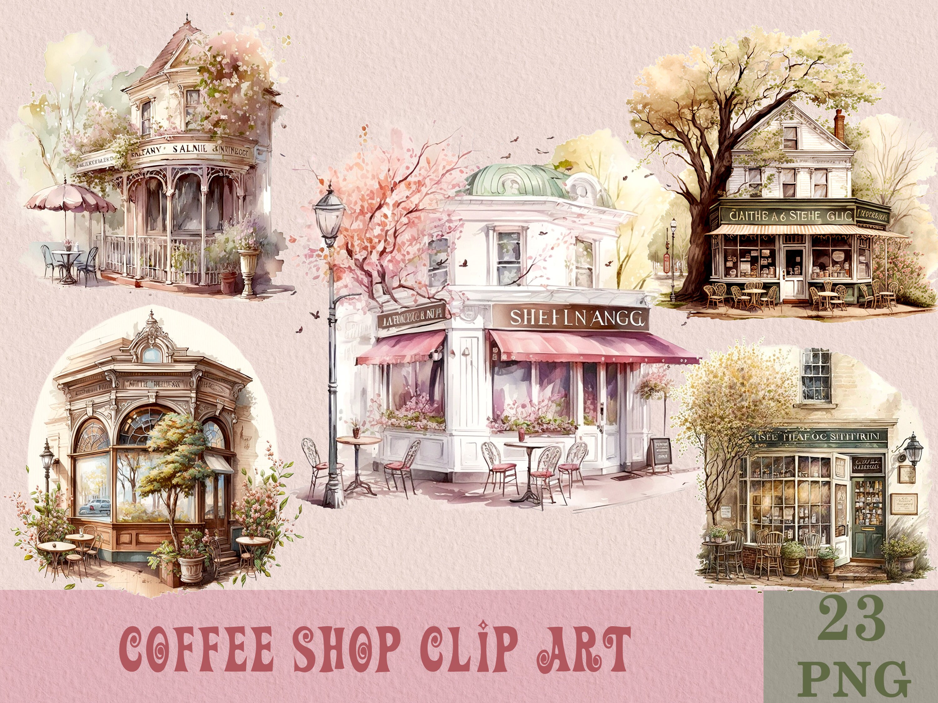 Coffee Shop Clipart Bundle, Coffee Shop Watercolor Png, Coffee Clipart ...