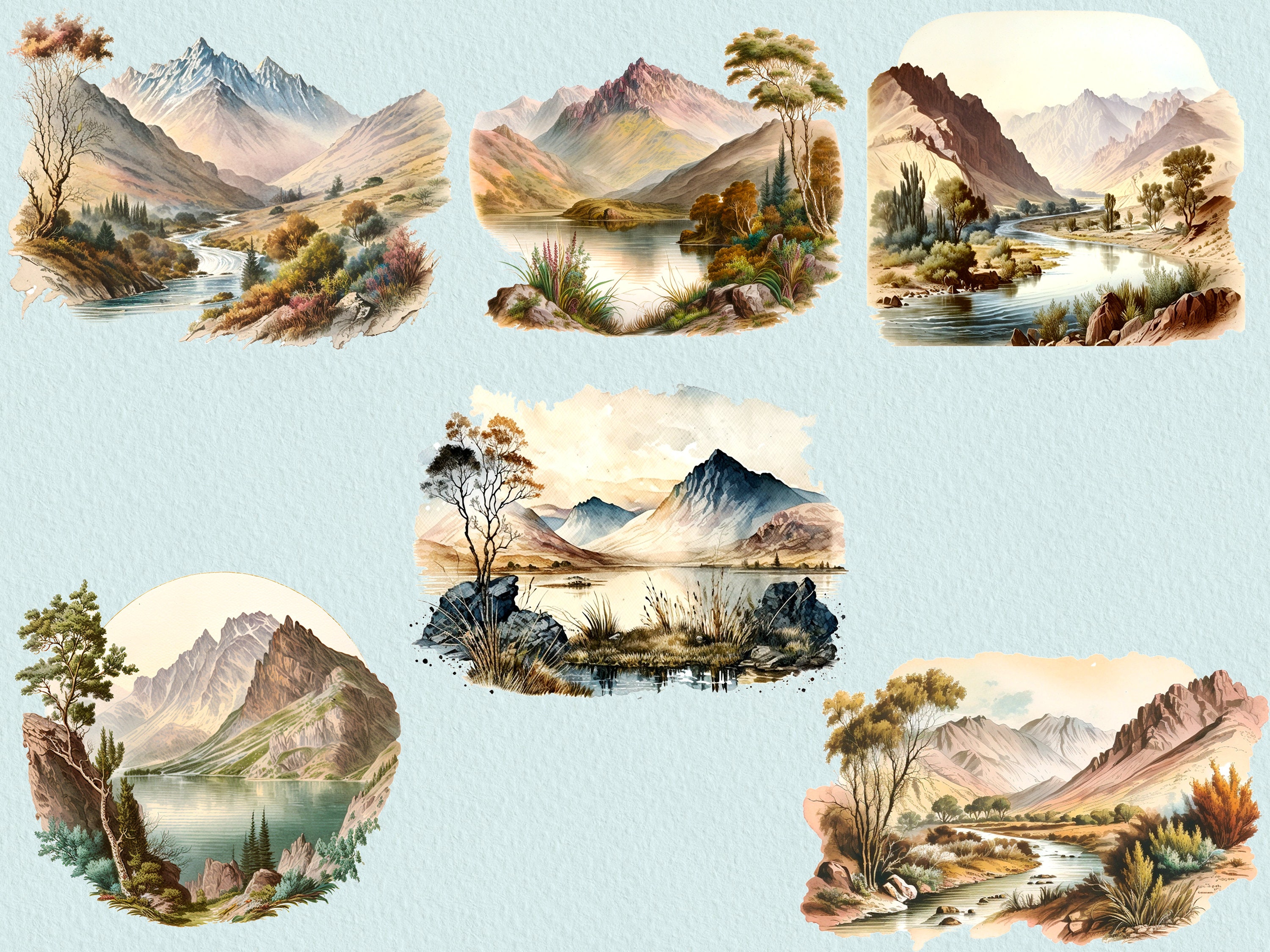 Mountain Scenes Clipart Bundle, Mountain Clipart, Landscape Clipart ...