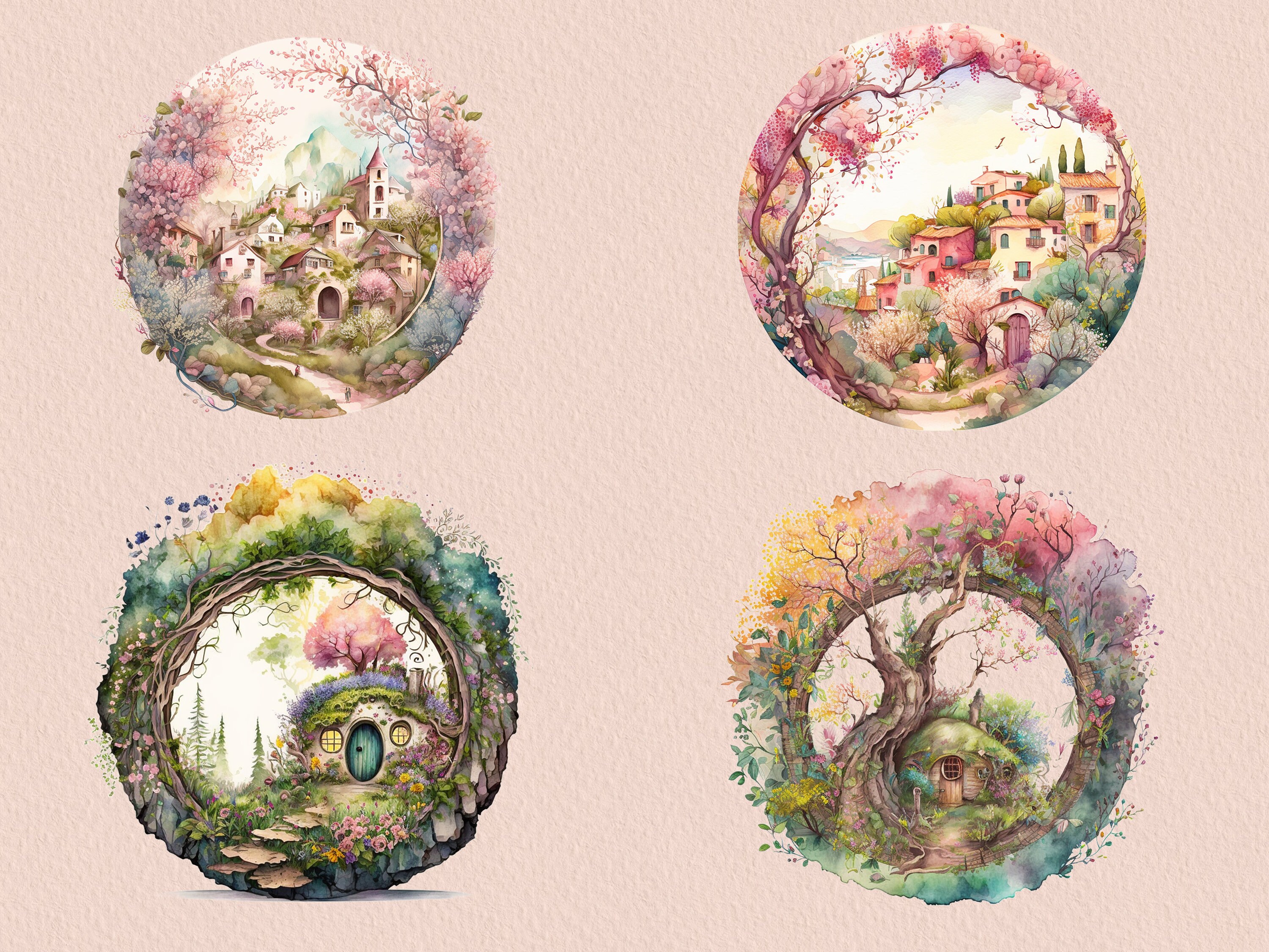 Spring Houses Watercolor Clip Art PNG, Sublimation PNG Printable, House ...