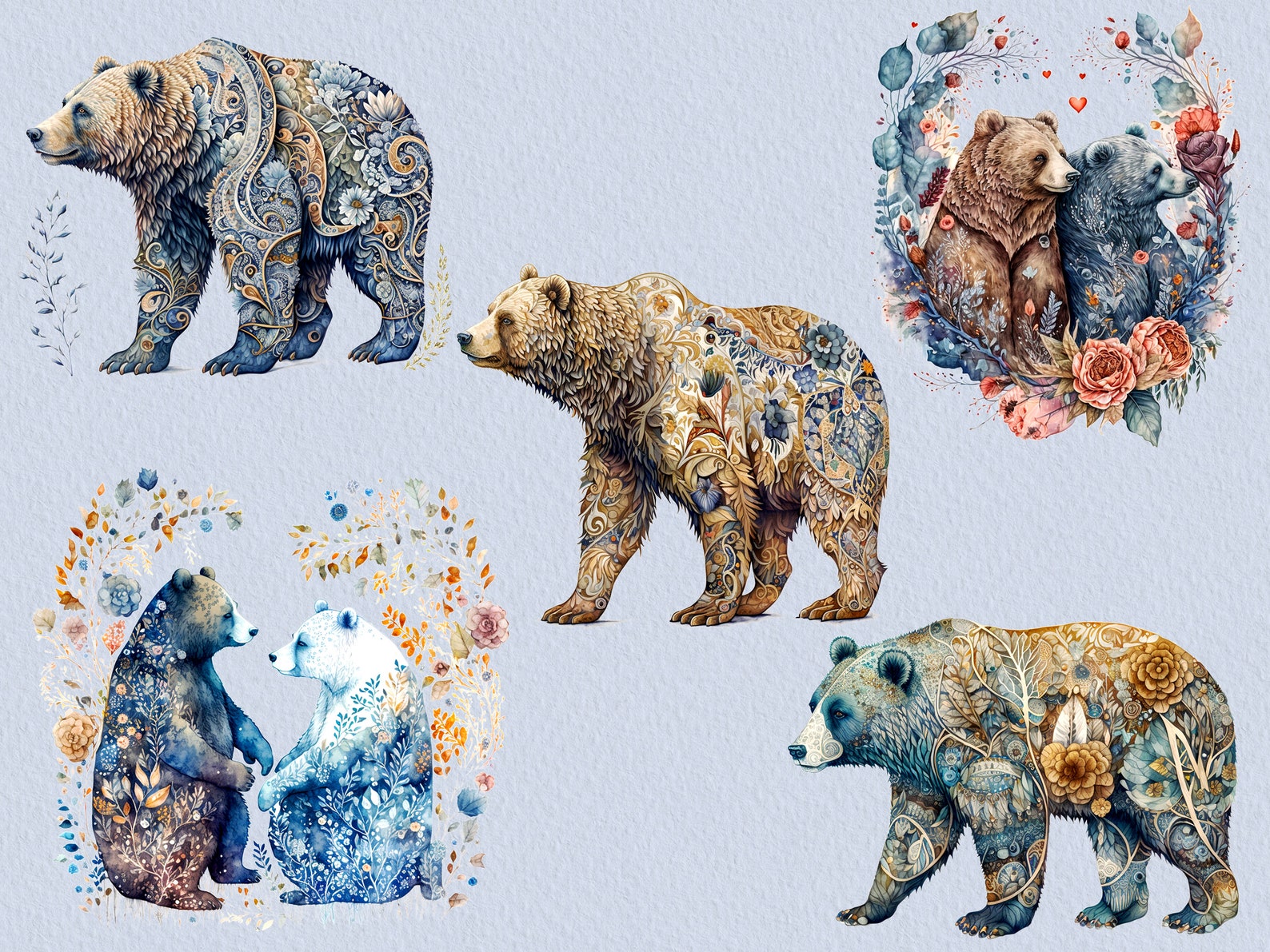 Cute Bears Clipart Bundle, Bear Illustration Clipart, Bear Clipart ...
