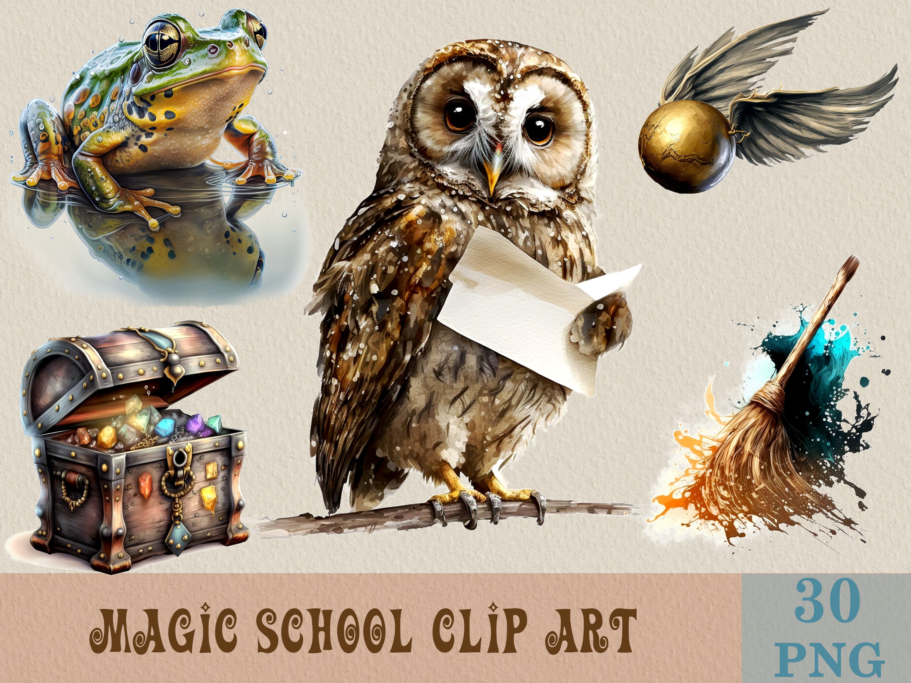 Magic School Clipart Bundle, Owl Clipart, Magic Clipart, Magic Objects ...