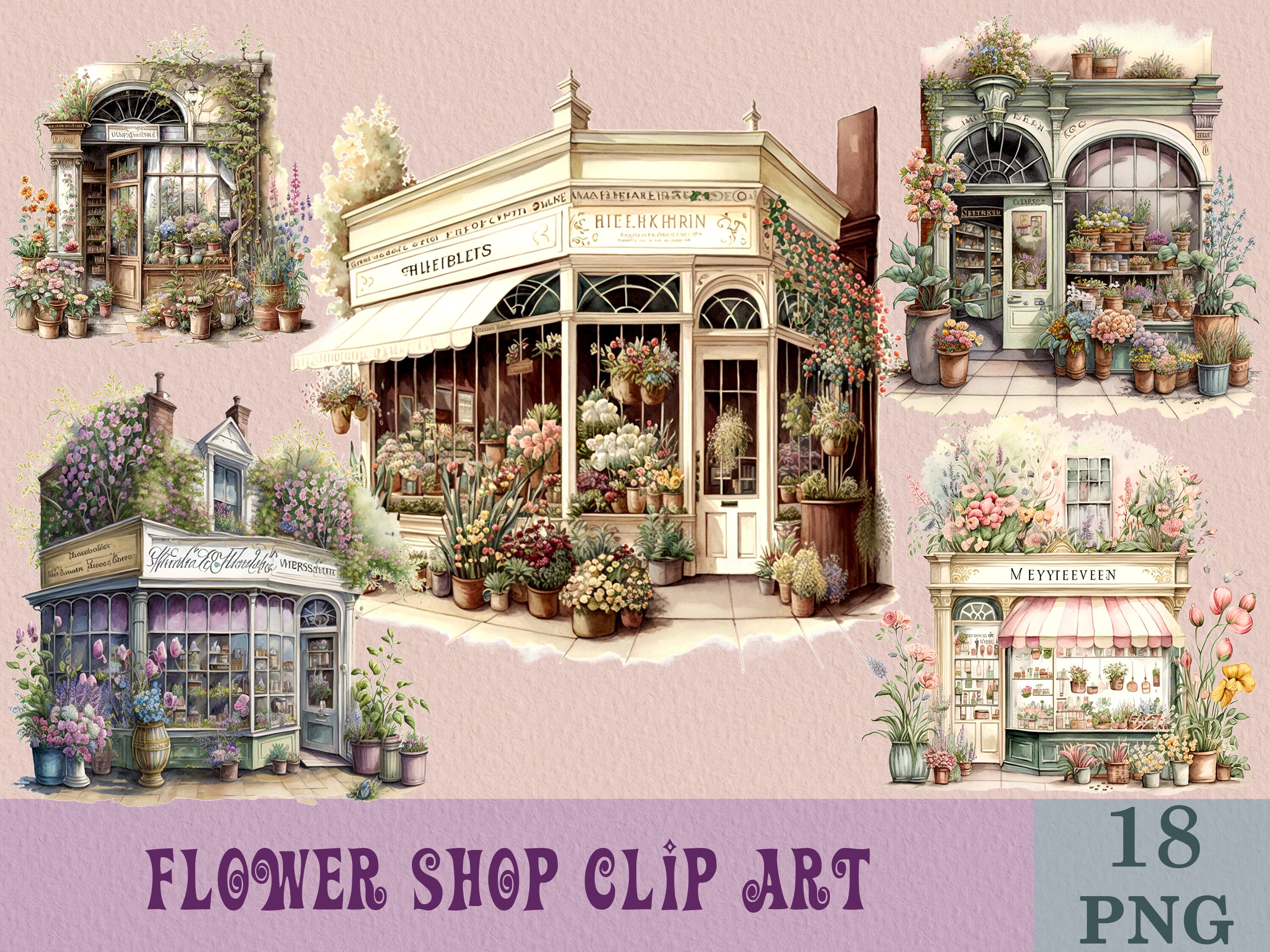 Watercolor Flower Shop Clipart Bundle, Flower Shop Png, Flower Clipart ...