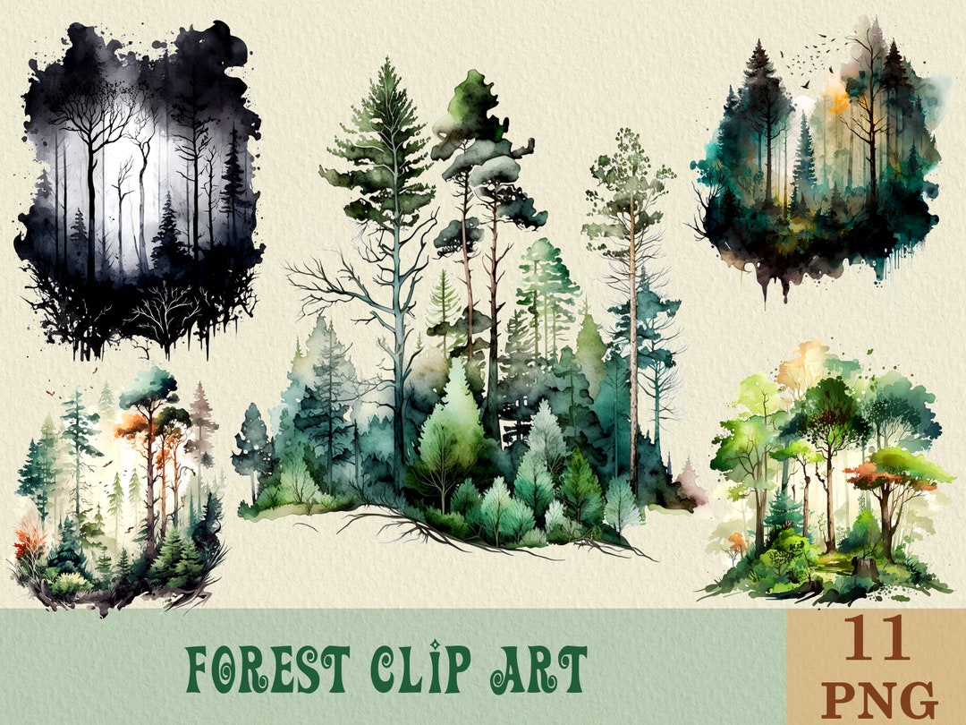 Forest Landscape Clipart Bundle, Forest Clipart, Misty Landscape Forest ...