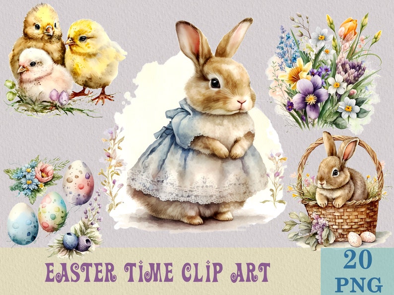 Easter Time Clipart Bundle, Easter Bunny Clipart, Bunny Clipart, Easter ...