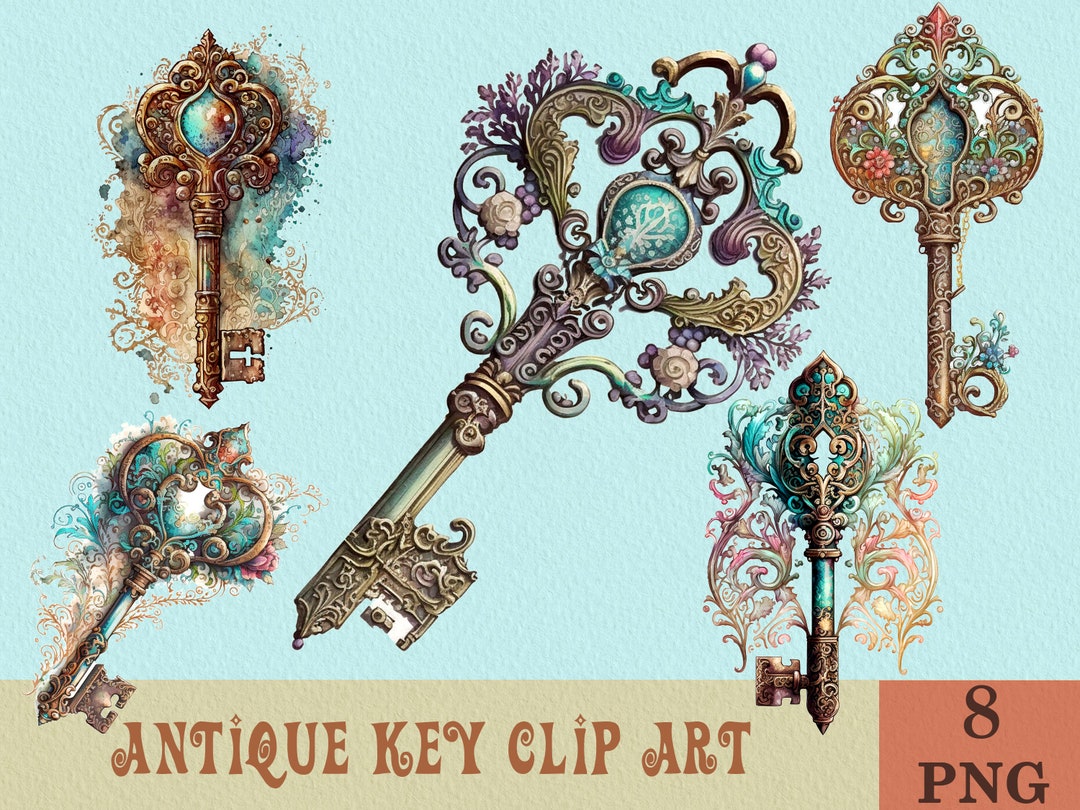 Antique Vintage Key Watercolor Clip Art PNG, Sublimation PNG Printable ...