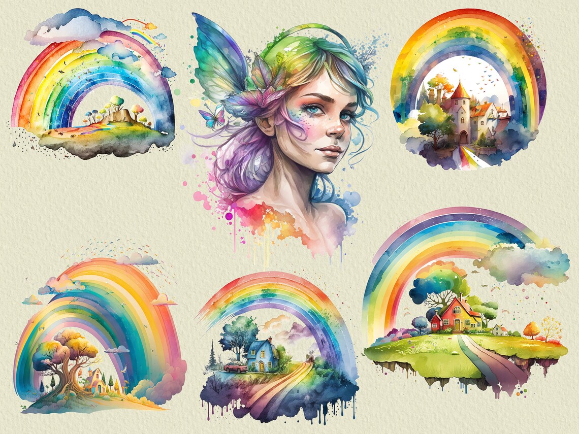 Rainbow Color Scenes Clipart Bundle, Rainbow Clouds Png, Rainbow ...