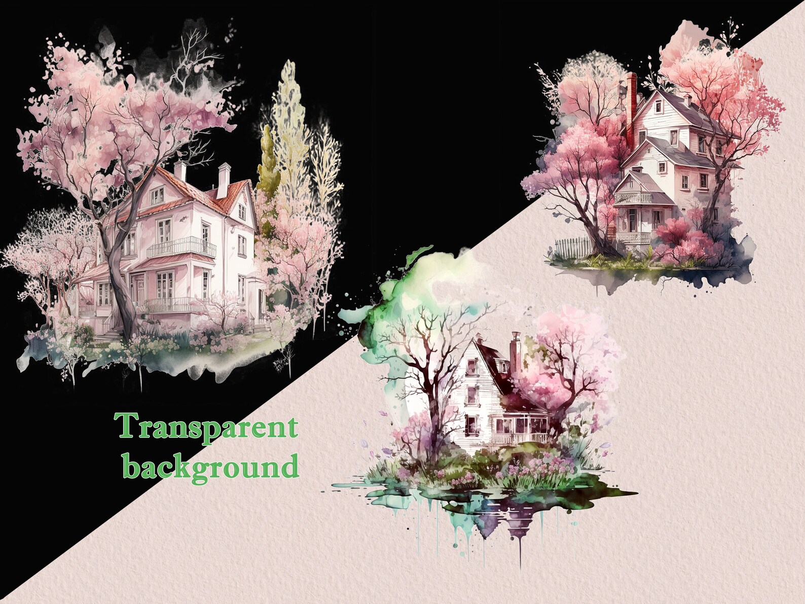 Houses in Spring Clipart Bundle, Spring House Png, Home Clipart ...