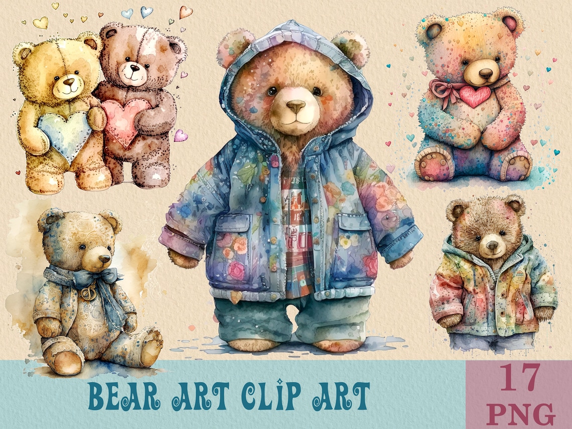 Cute Bears Clipart Bundle, Bear Illustration Clipart, Bear Clipart ...
