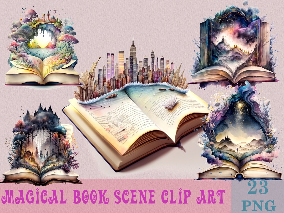 Magical Book Scene Clipart Bundle, Book Scene Clipart, Book Clipart ...