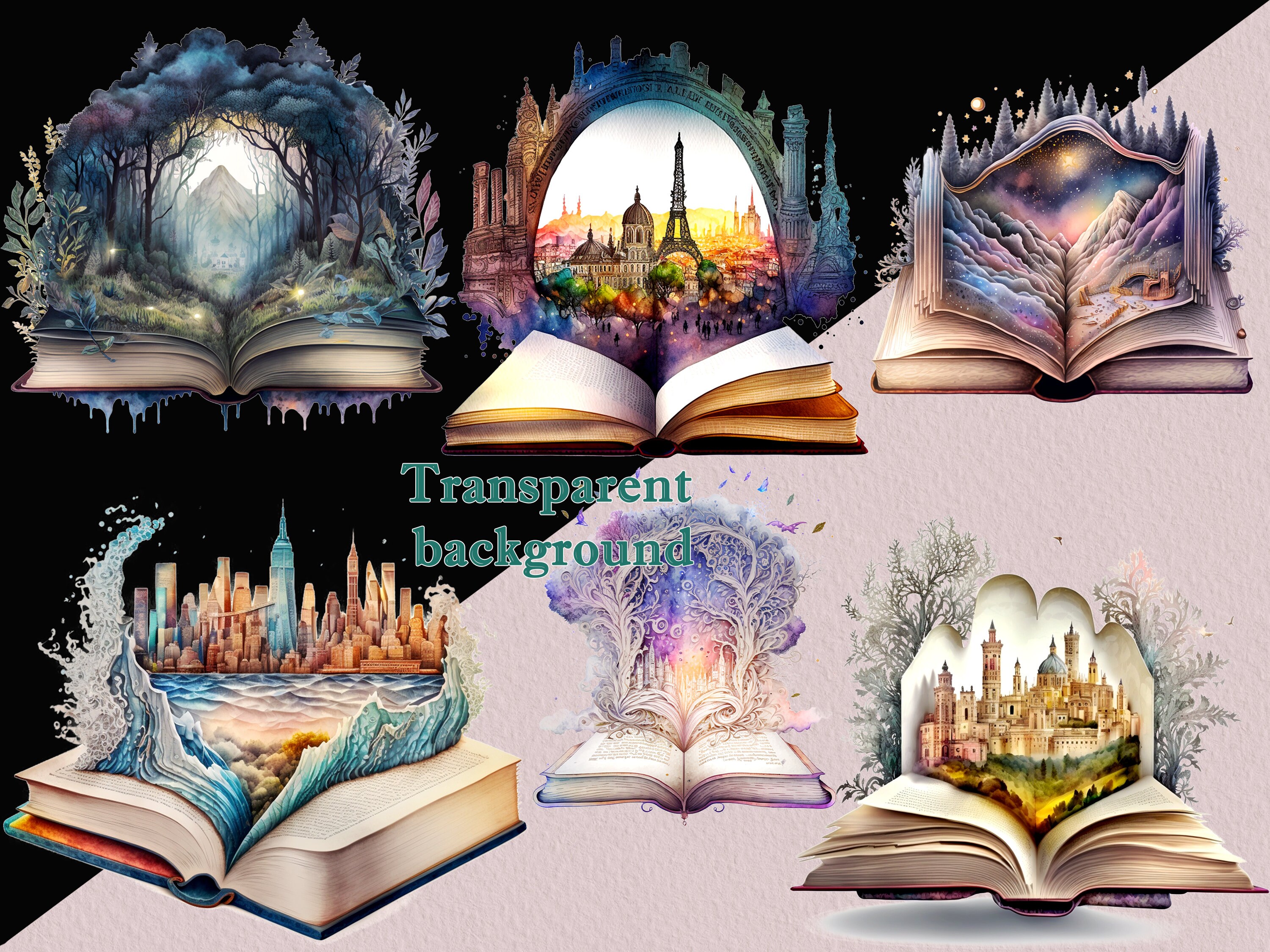 Magical Book Scene Clipart Bundle, Book Scene Clipart, Book Clipart ...