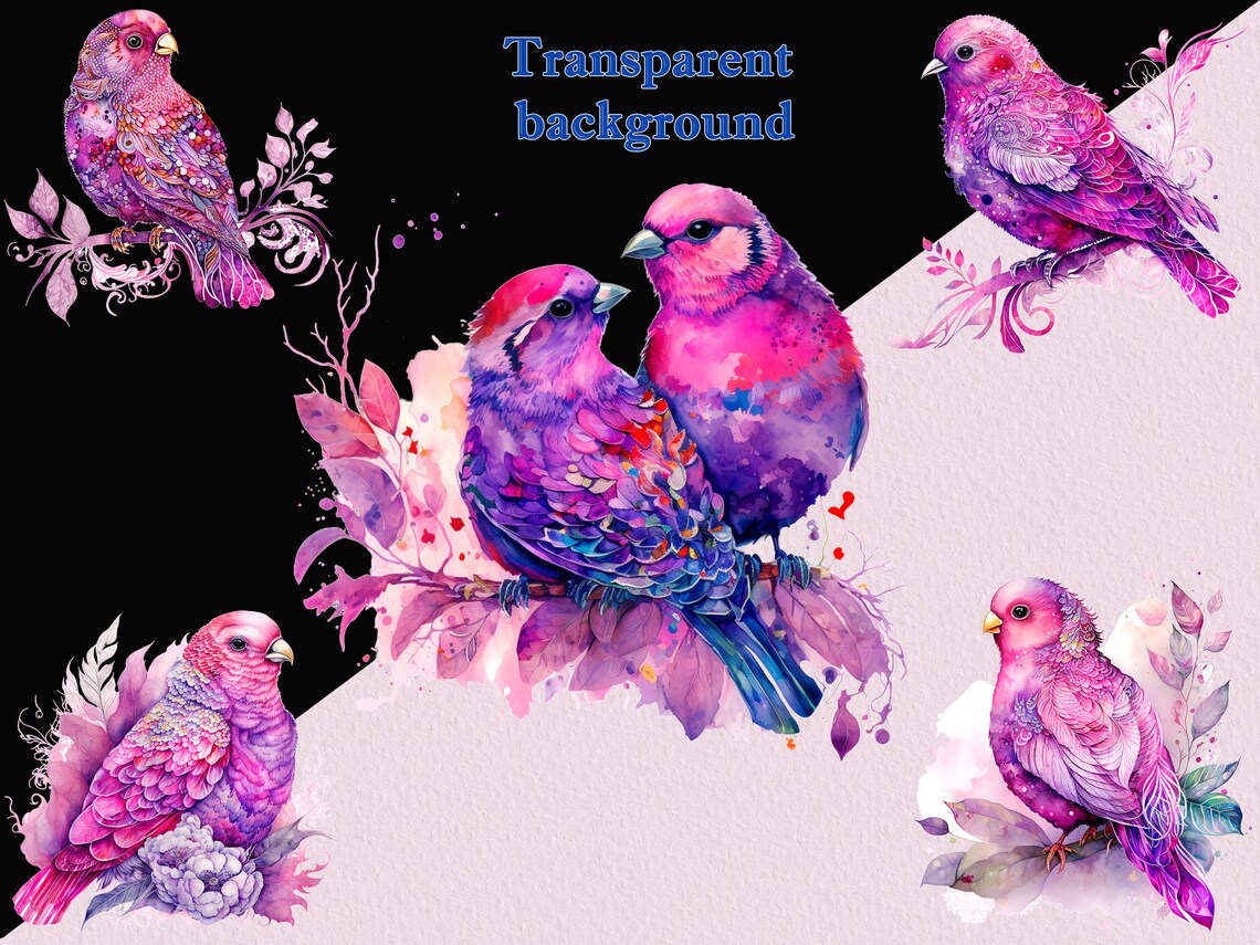 Beautiful Bird Clip Art Bundle, Purple Bird Clipart, Bird Png, Love ...