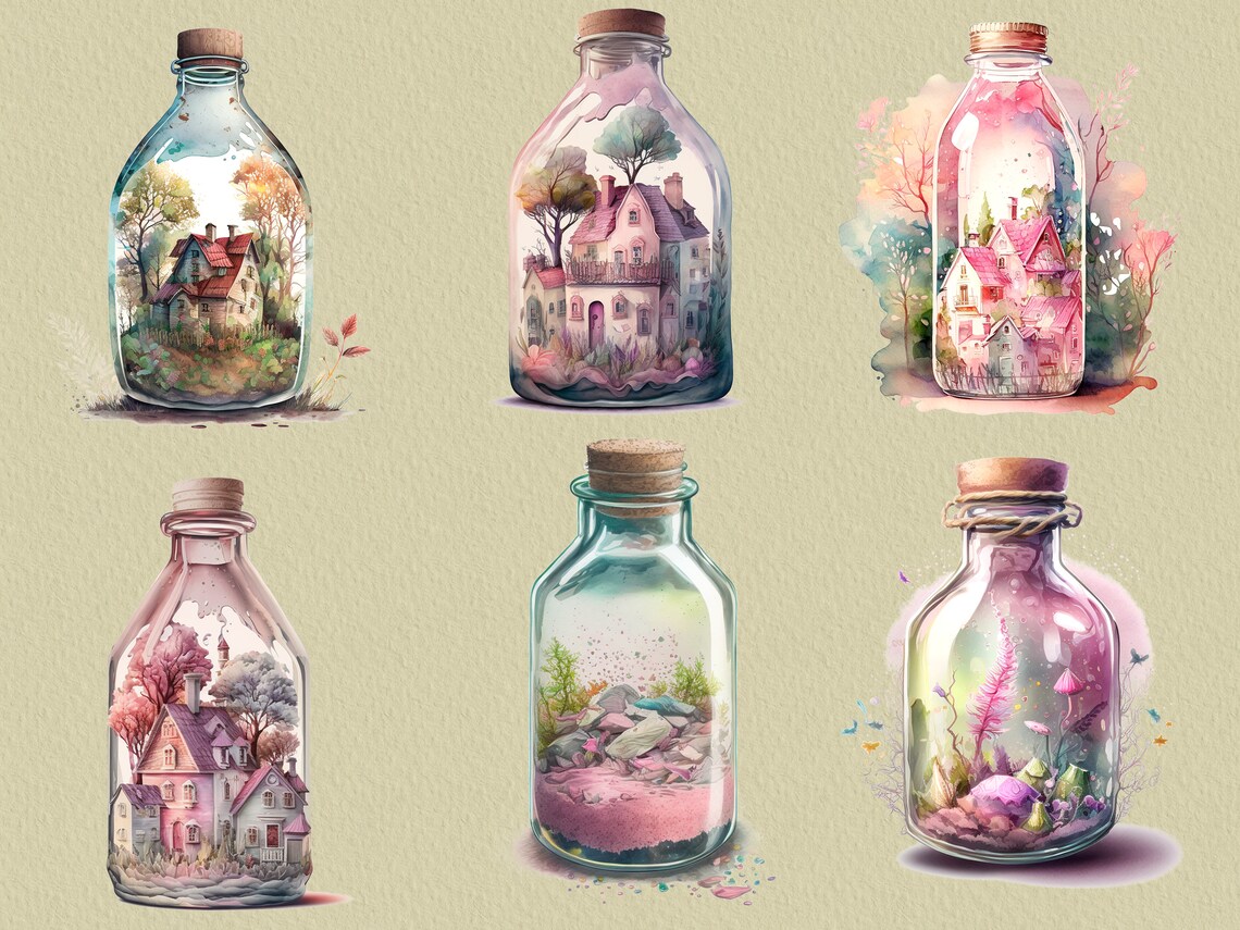 Fantasy Magical Bottles Clipart Bundle, Story Bottles Png, Bottle ...